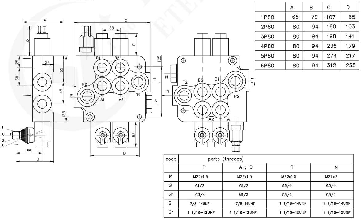 P80 Directional Hydraulic Control Valves - POOCCA